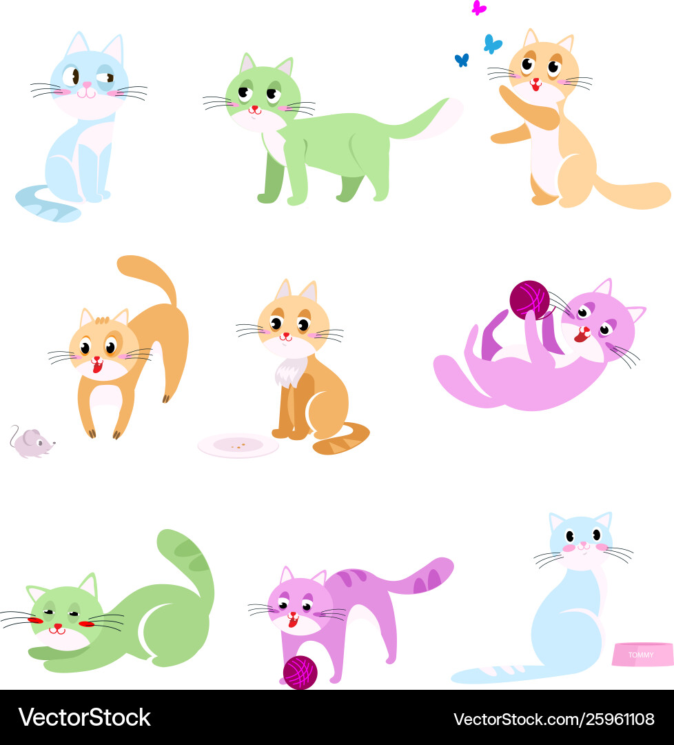 Set colorful abstract cats in different home Vector Image