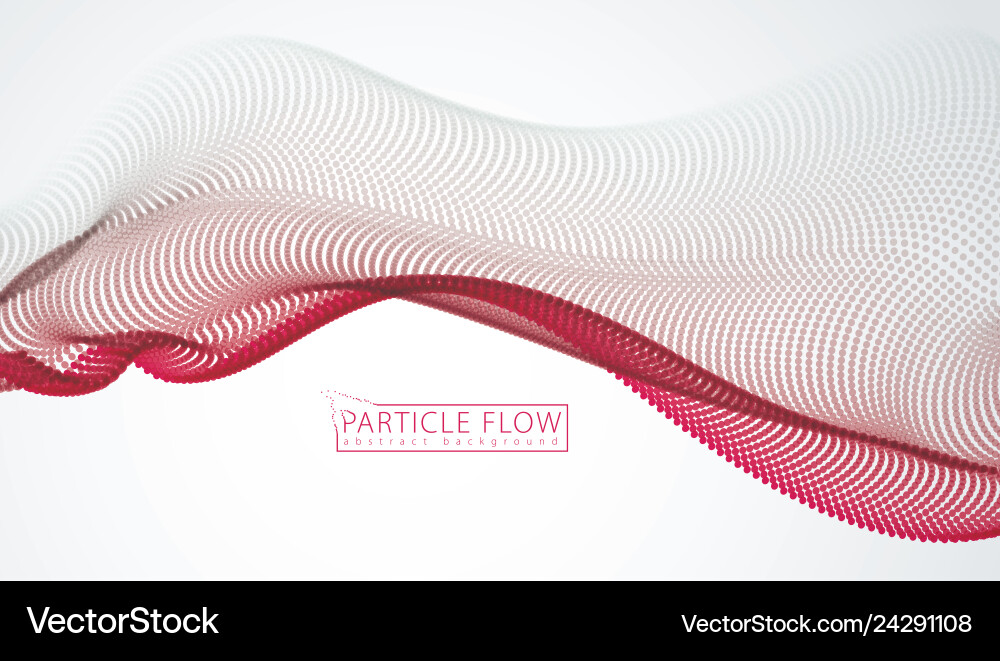 Wave of flowing particles over grey blurred dots Vector Image