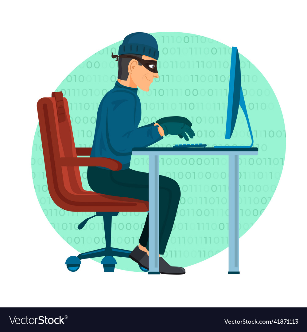 Hacker operating a personal computer icon Vector Image