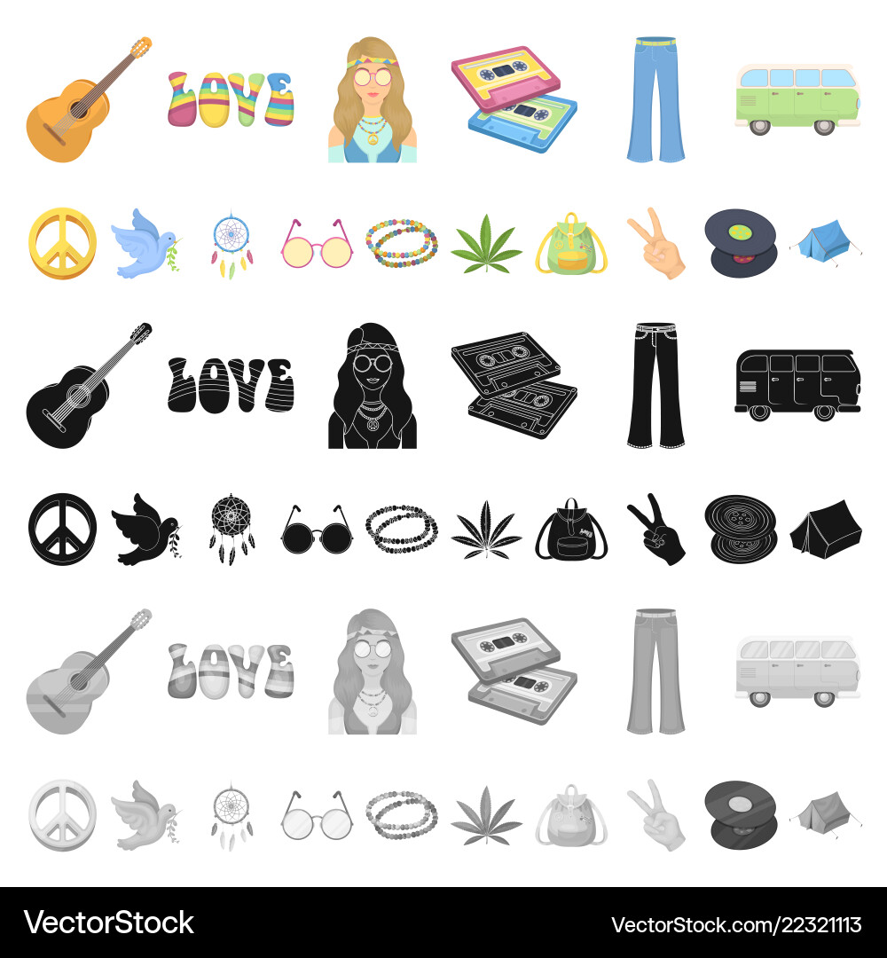 Happy and attribute cartoon icons in set Vector Image