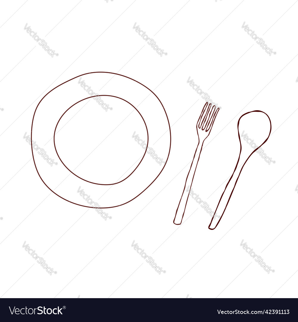 Kitchenware plate spoon and fork Royalty Free Vector Image