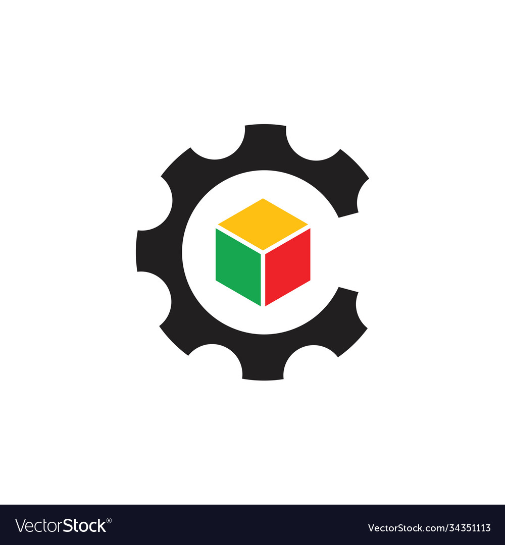 Letter c cog machine box design logo Royalty Free Vector