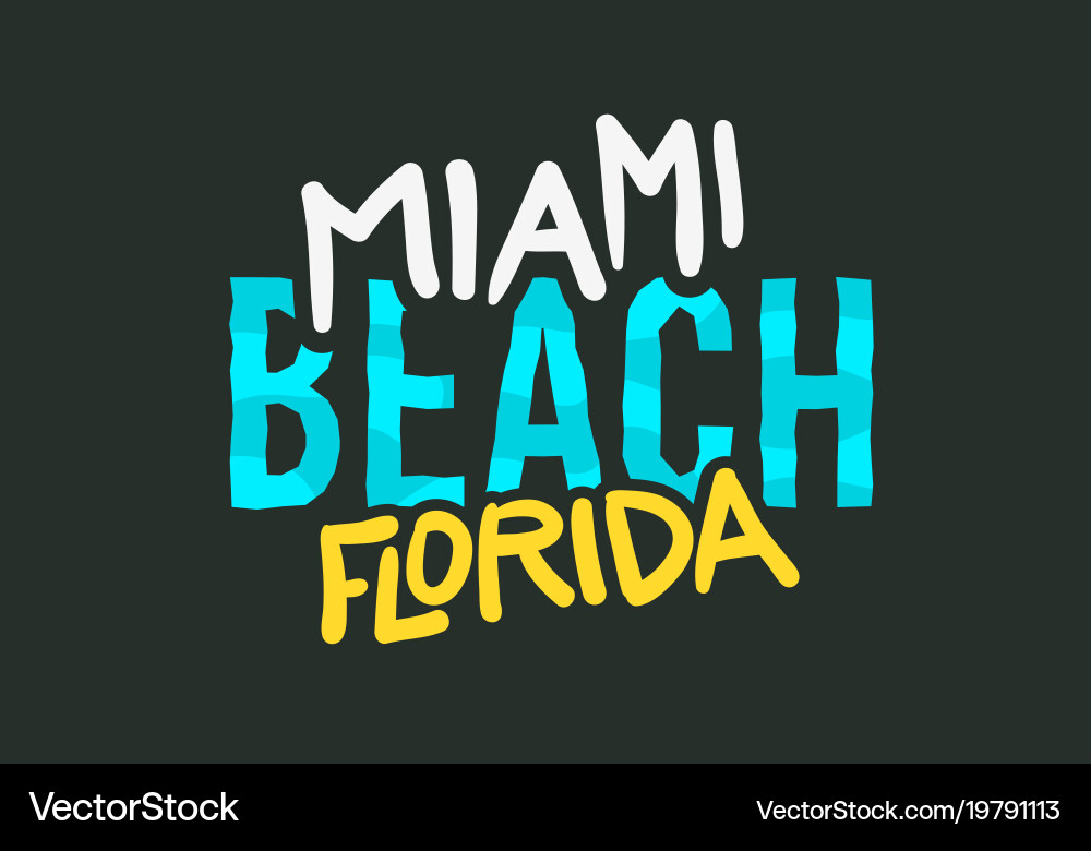 Miami beach florida summer typographic lettering Vector Image