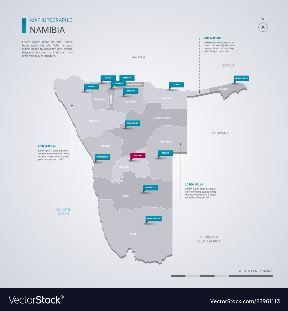 Namibia map with infographic elements pointer Vector Image