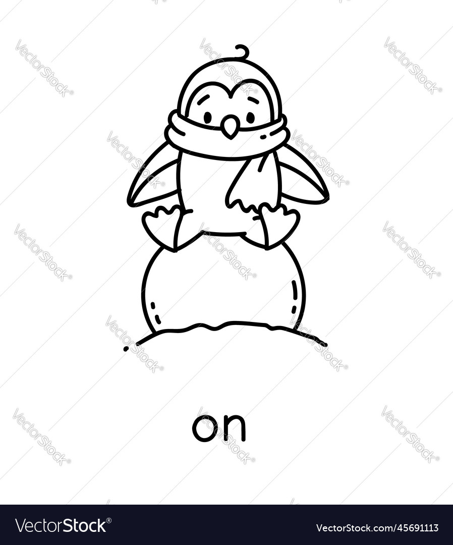 Preposition of place penguin on the snowball Vector Image