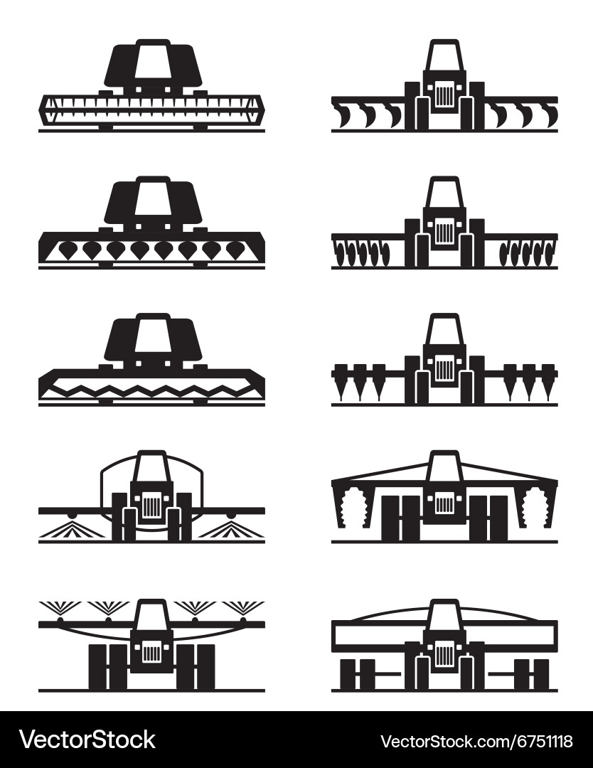 Agricultural machinery icon set Royalty Free Vector Image