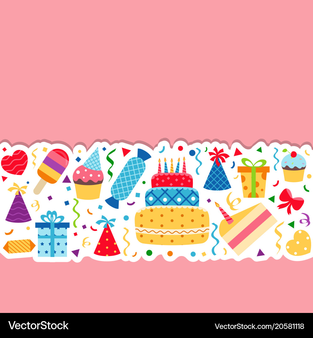 Background with birthday icons set Royalty Free Vector Image