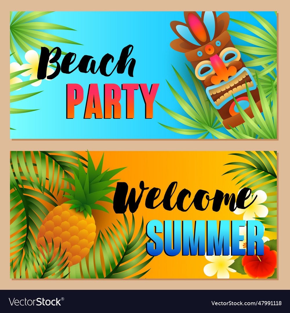 Beach party welcome summer letterings set Vector Image