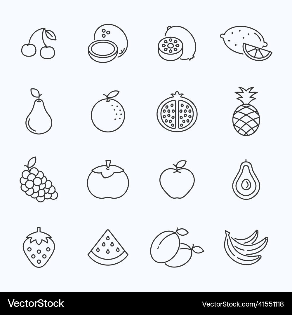 Fruit line icon set strawberry food apple Vector Image