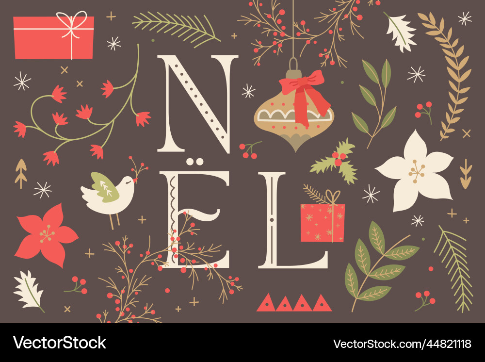 Hand drawn christmas background with florals Vector Image
