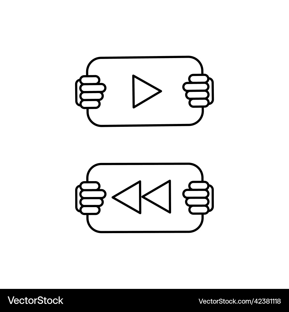 Hand holding play and rewind button outline icon Vector Image