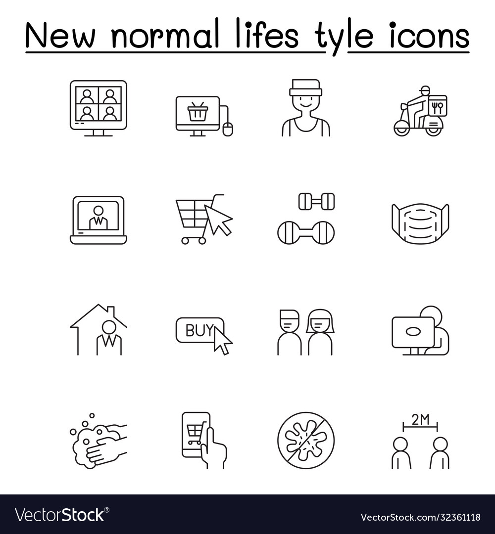 New normal life style icons set in thin line style