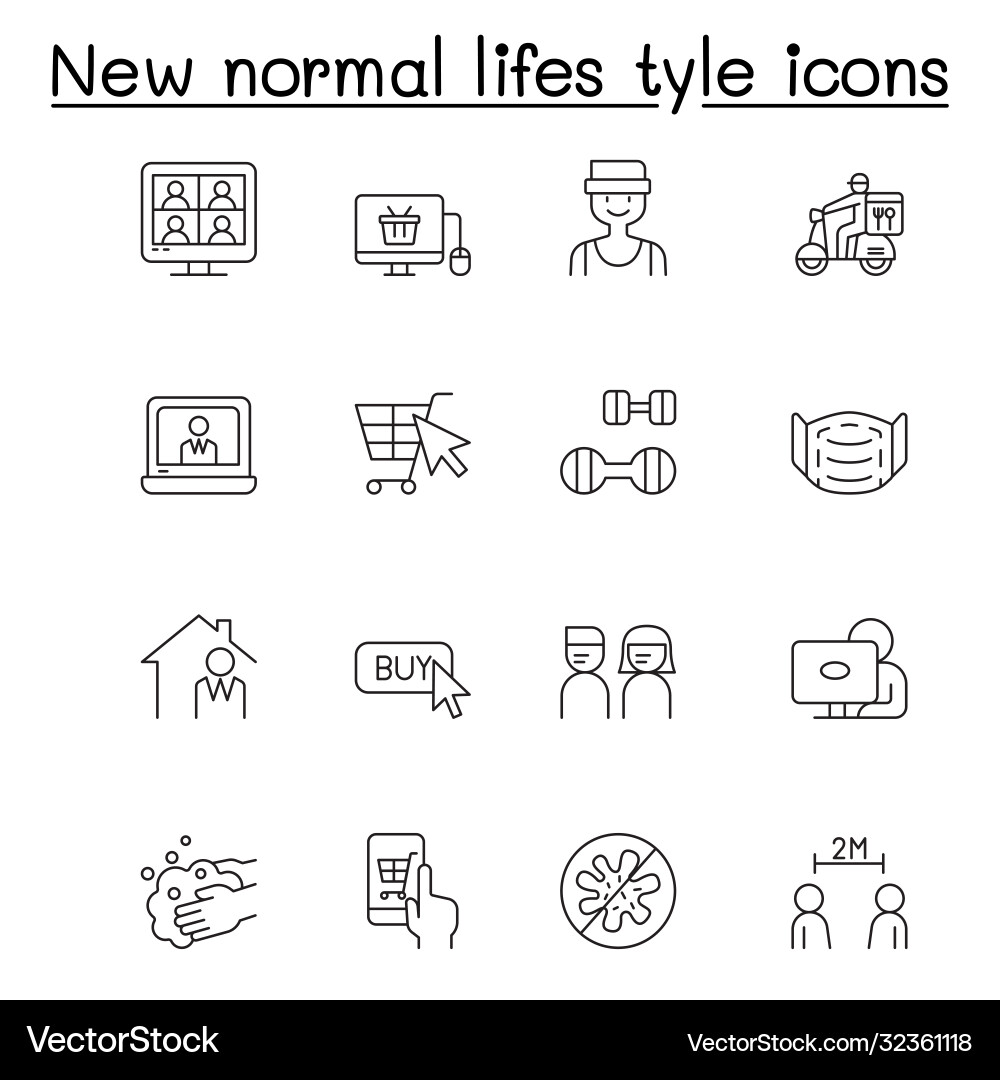 New normal life style icons set in thin line Vector Image