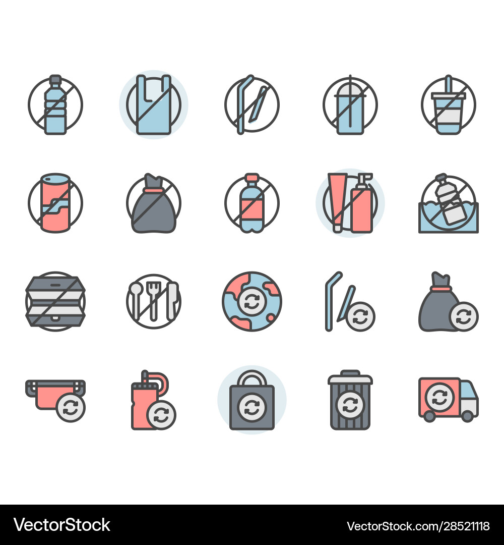 No plastic concept related icon and symbol set Vector Image