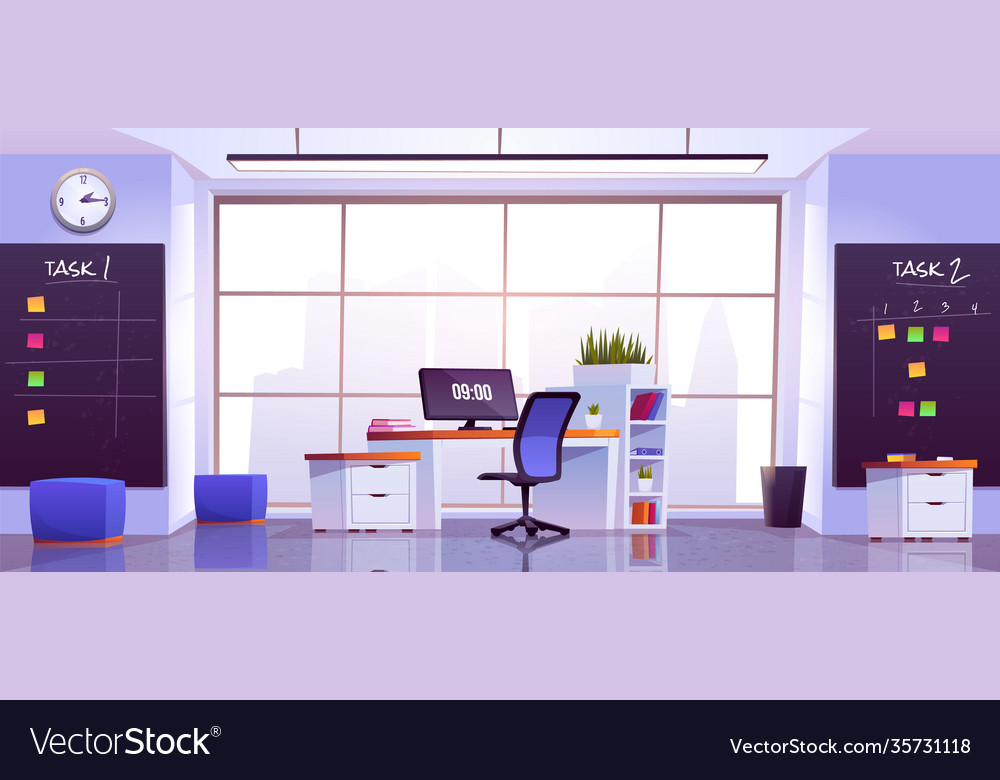 Office workplace interior with computer table Vector Image