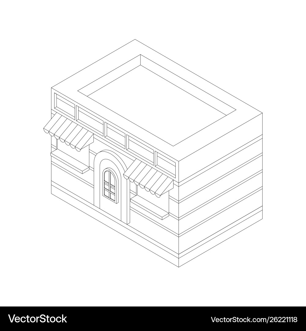 Outline an isometric store building with lots Vector Image