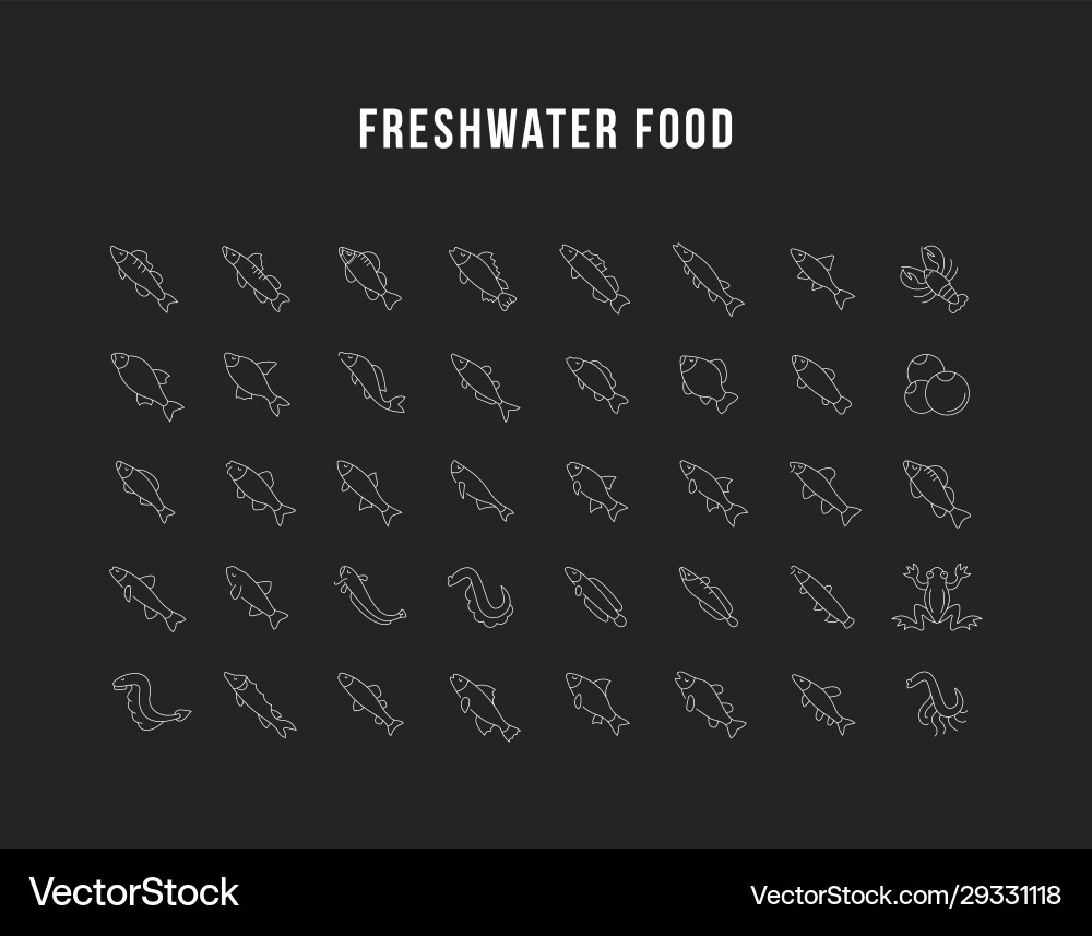Set line icons freshwater fish Royalty Free Vector Image