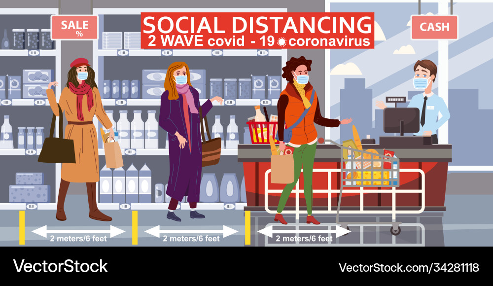 Supermarket social distancing store counter Vector Image