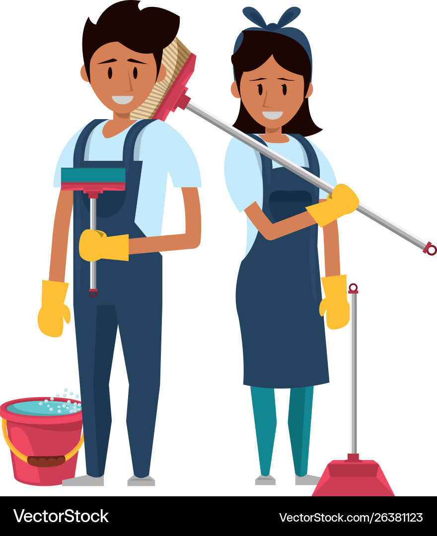 Cleaners workers with cleaning equipment Vector Image