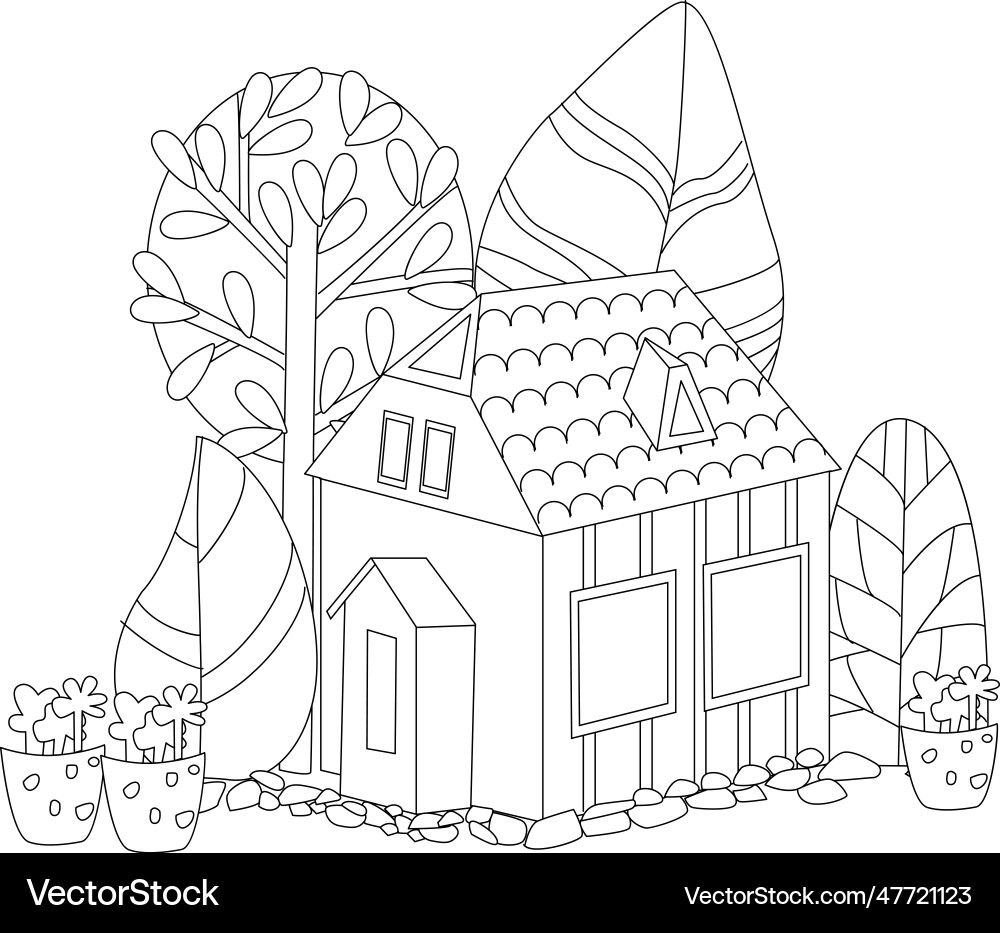 Funny house with decorative trees for your Vector Image