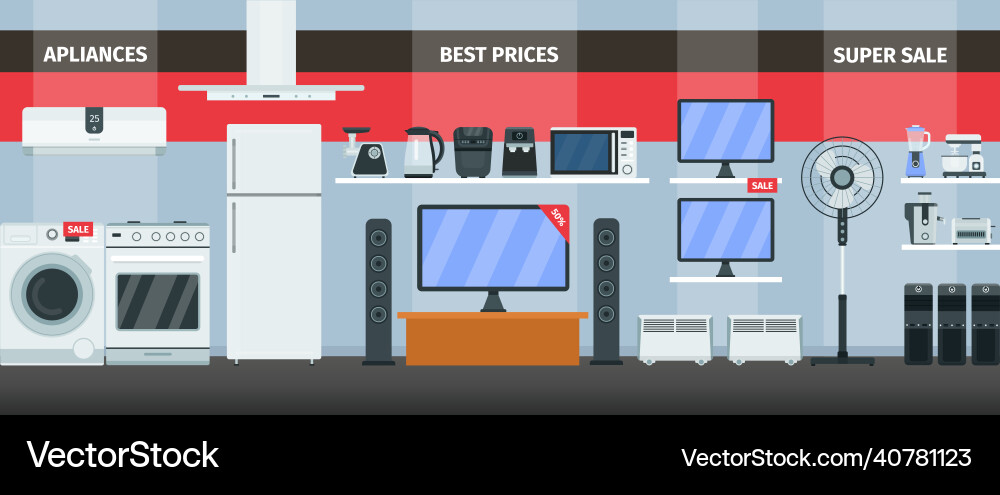 Home appliances and electronics product store Vector Image