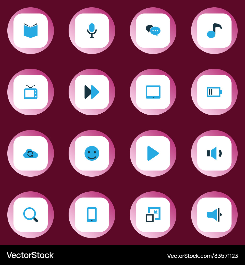 Media icons colored set with smartphone Royalty Free Vector