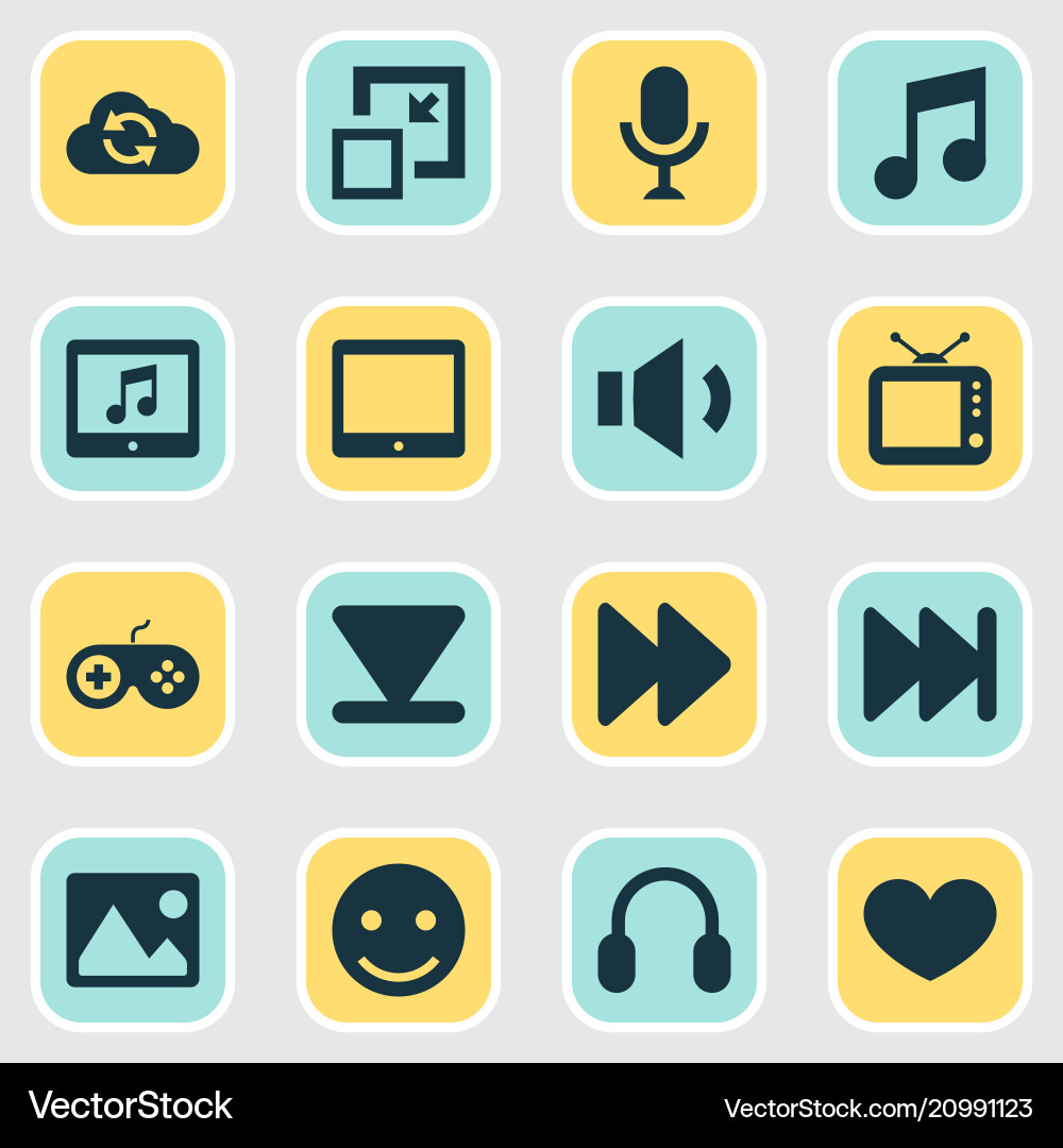Music icons set with megaphone next synchronize Vector Image