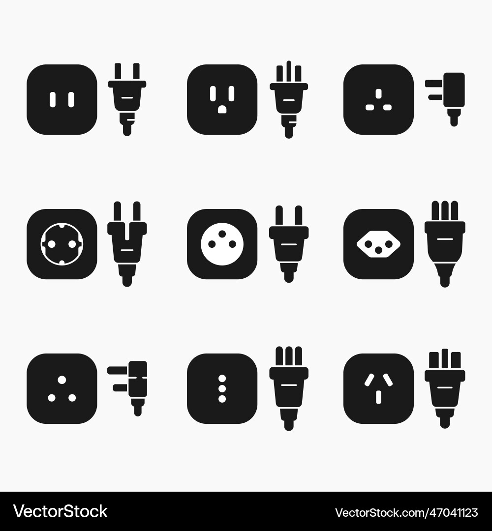 Power outlet plug world standards shape icons set Vector Image