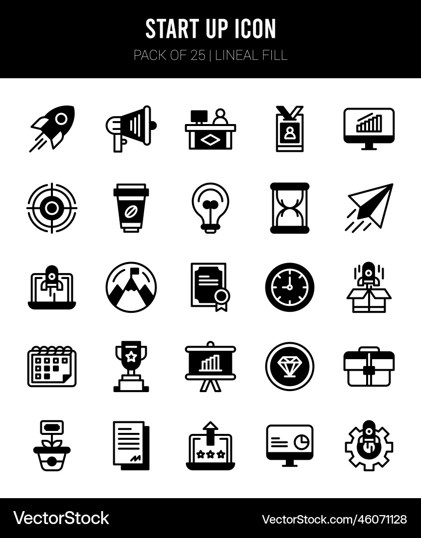 25 start up lineal fill icons pack Royalty Free Vector Image