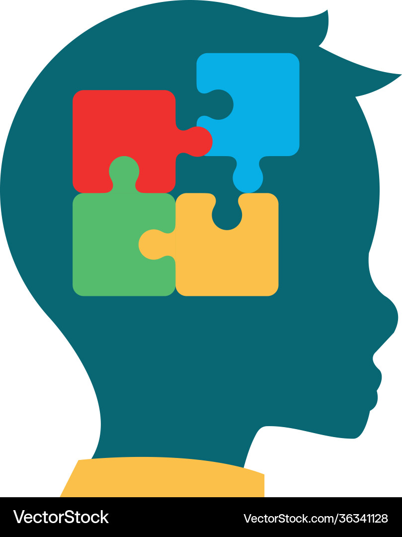 Autism awareness day kid with puzzles in head Vector Image