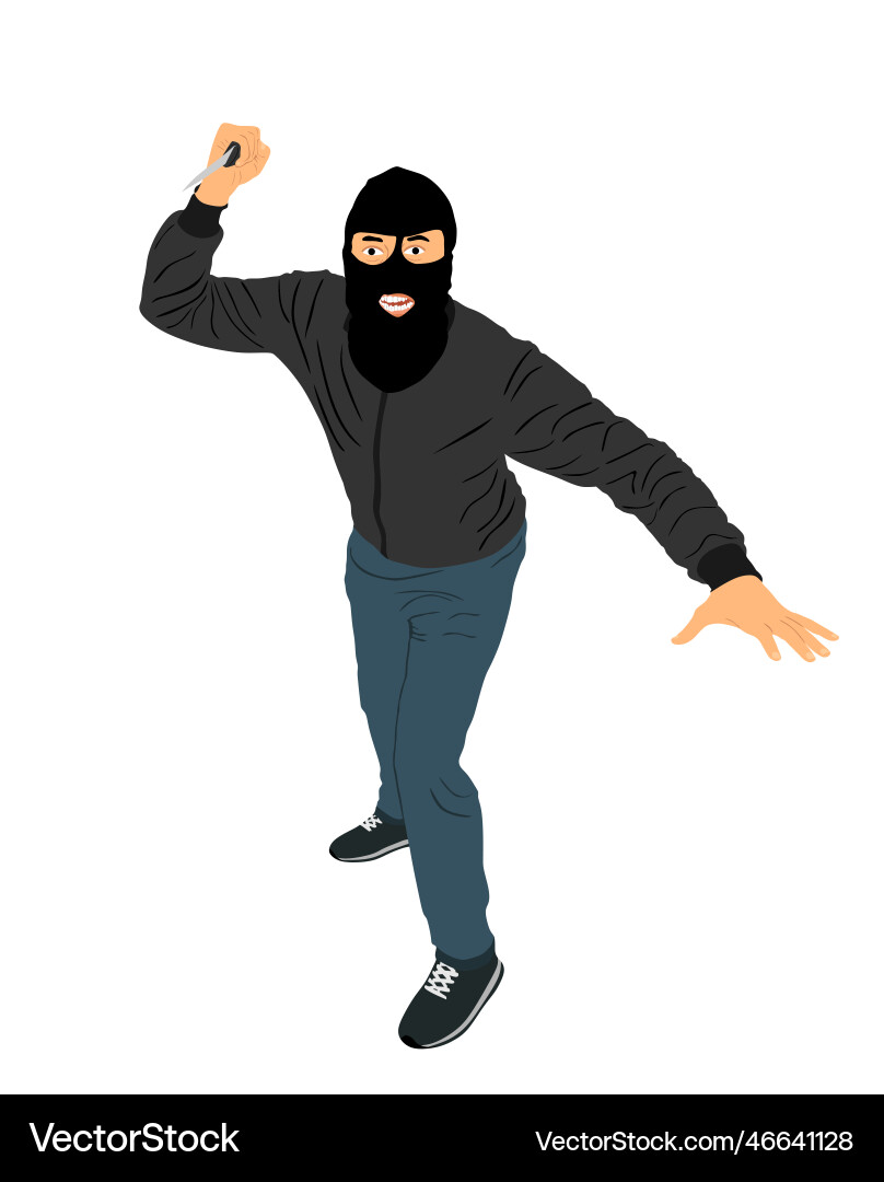 Burglar phantom mask with knife in hand attacking Vector Image