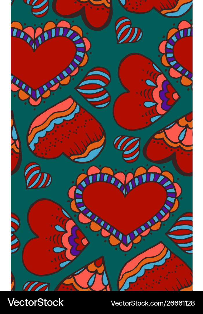 Cute seamless pattern doodle heart love heart Vector Image