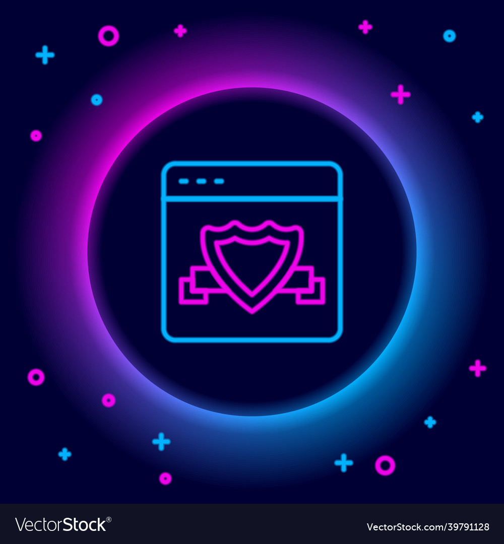 Glowing neon line browser with shield icon Vector Image