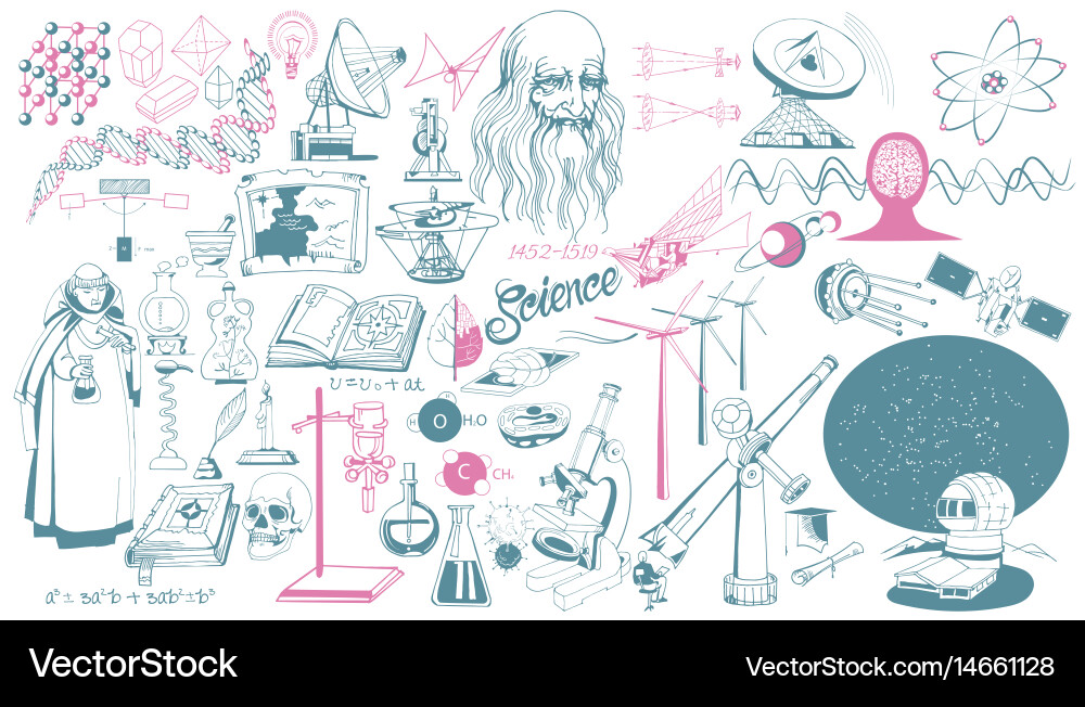 Hand drawn scientific icons collection Royalty Free Vector