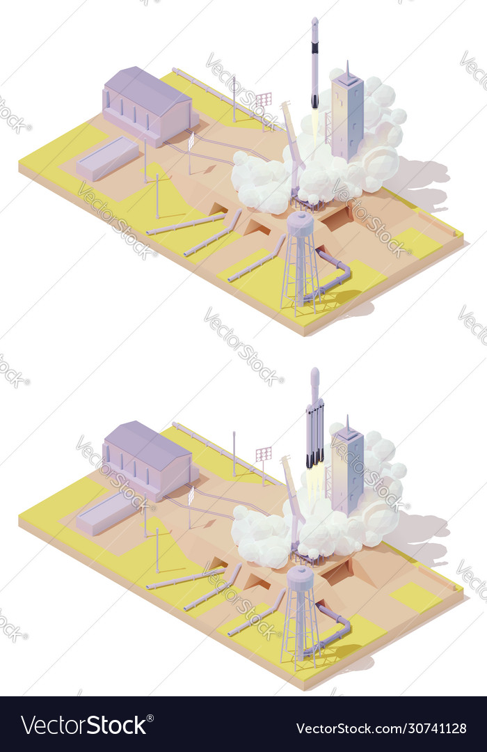 Isometric rocket launch complex Royalty Free Vector Image
