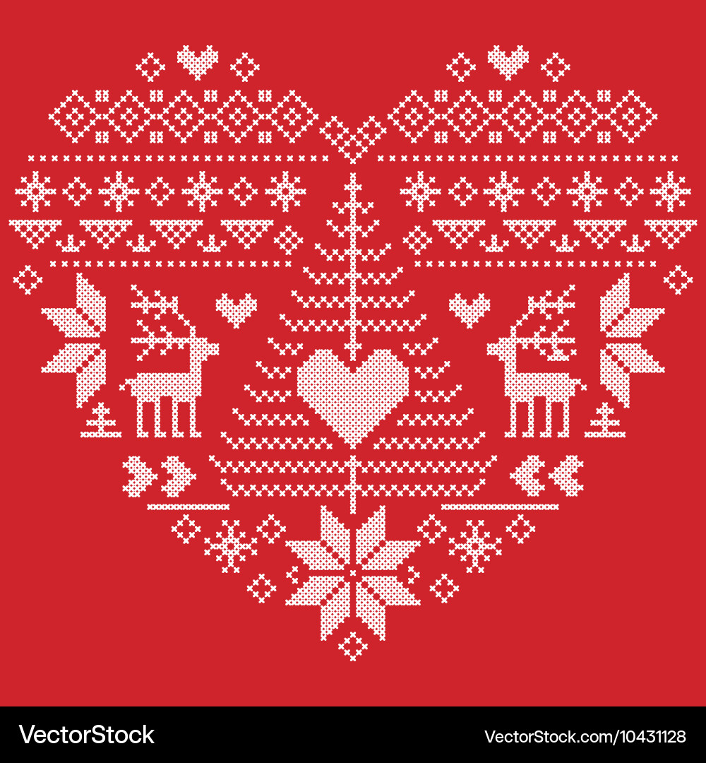 Nordic style pattern in heart shape with reindeer Vector Image