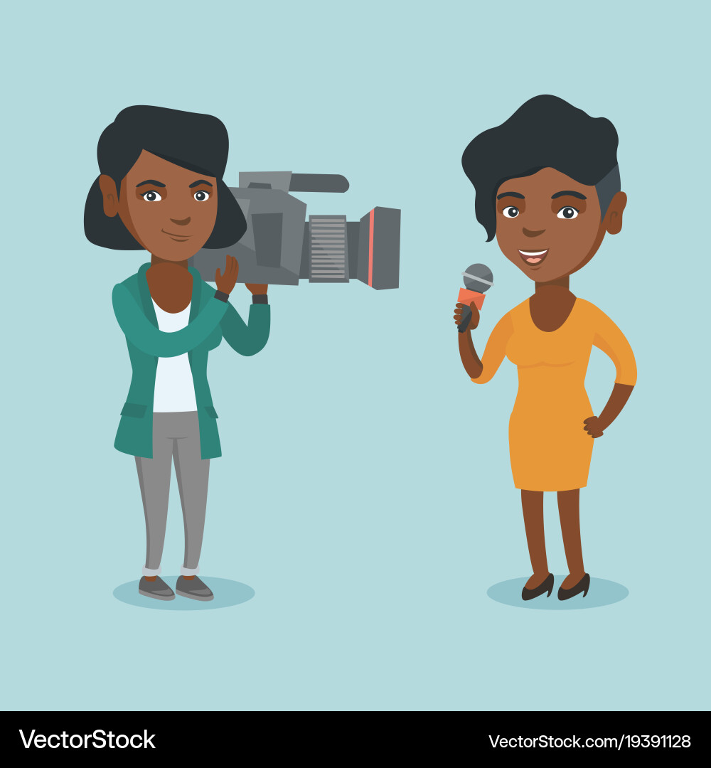 Reporter with a microphone presenting the news Vector Image