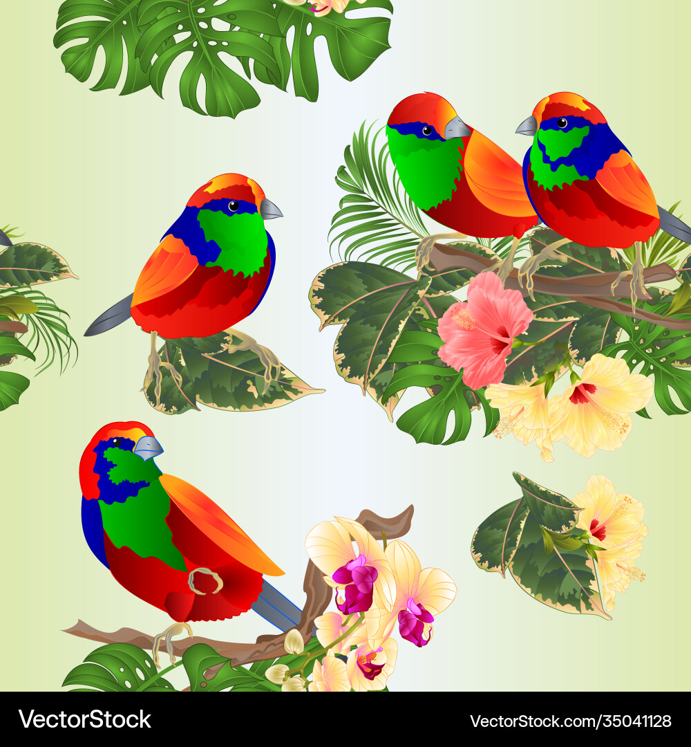 Seamless texture tropical birds on a branch Vector Image