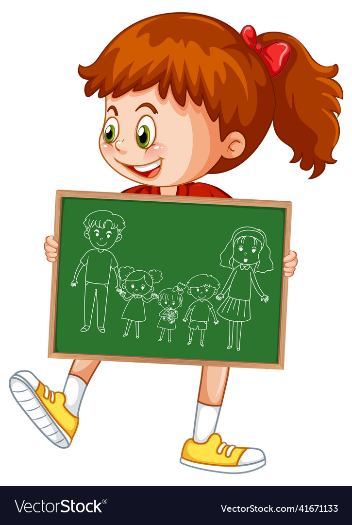 A girl holding board with doodle sketch design Vector Image