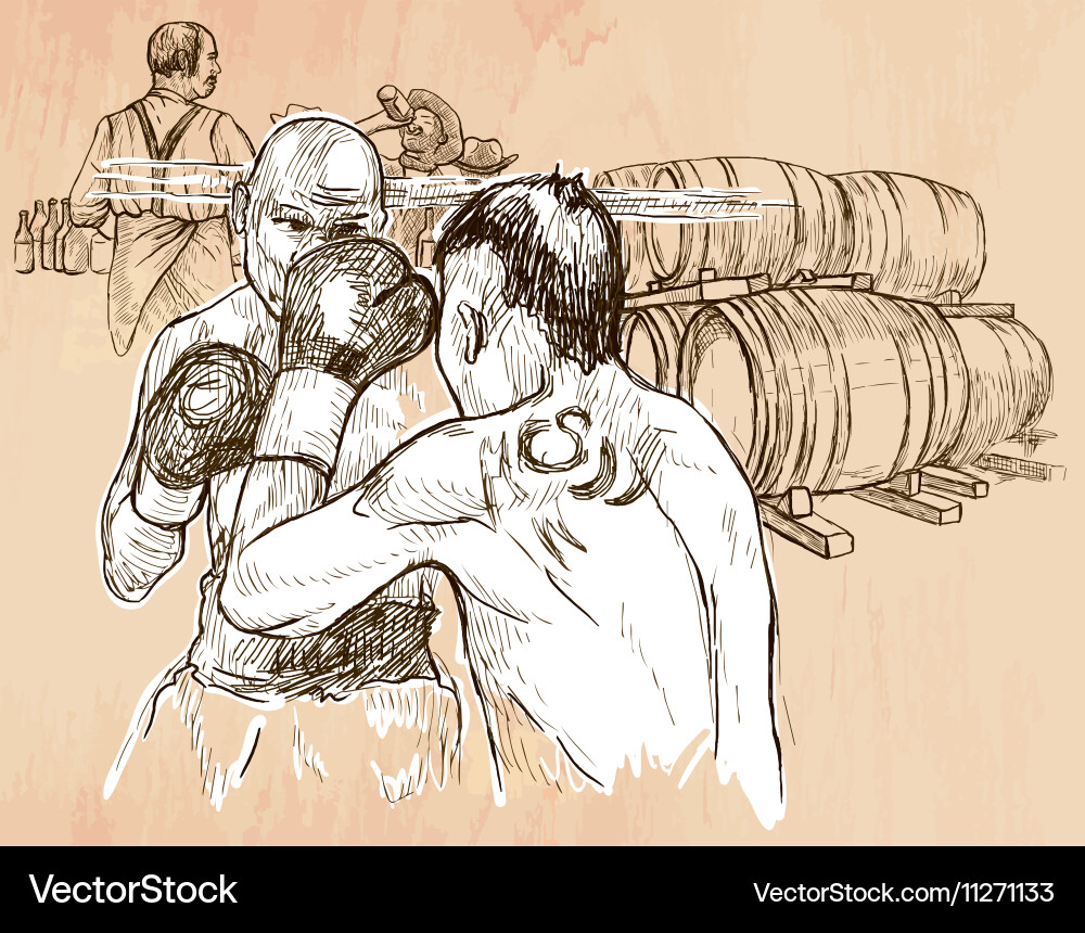 Box boxing match - an hand drawn line art Vector Image