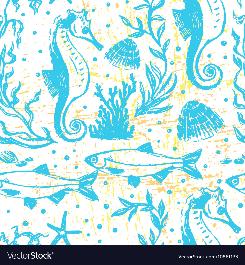 Ink hand drawn sealife seamless pattern Royalty Free Vector Ink hand drawn sealife seamless pattern Royalty Free Vector