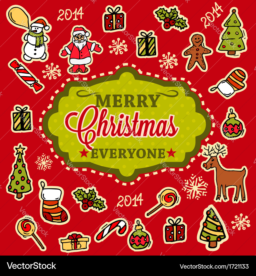 Merry christmas hand drawn card Royalty Free Vector Image