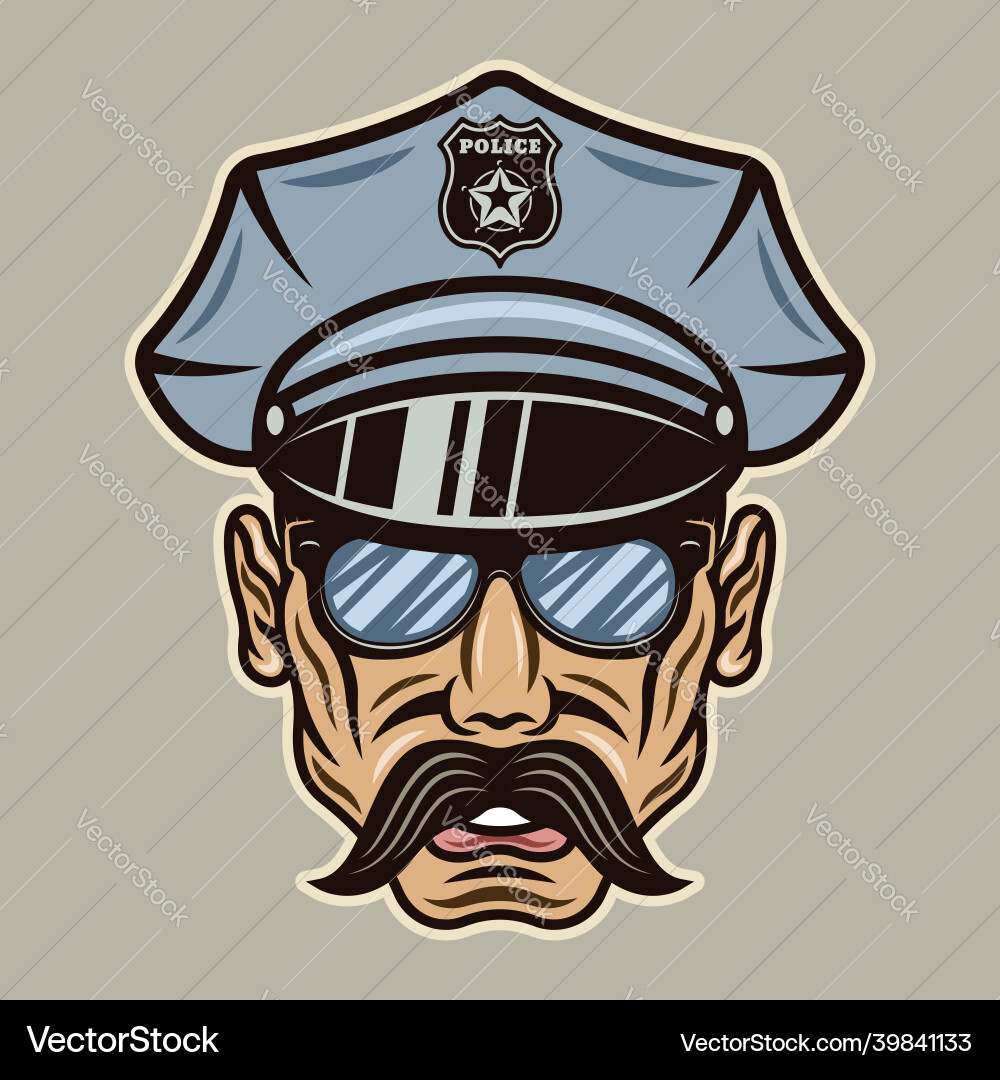 Policeman head in hat and sunglasses Royalty Free Vector