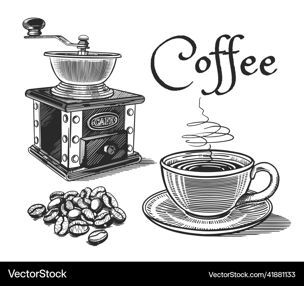 Set coffee retro sketch hand drawn Royalty Free Vector Image