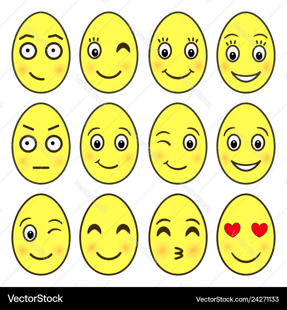 Set emoji in shape easter eggs ep Royalty Free Vector Image