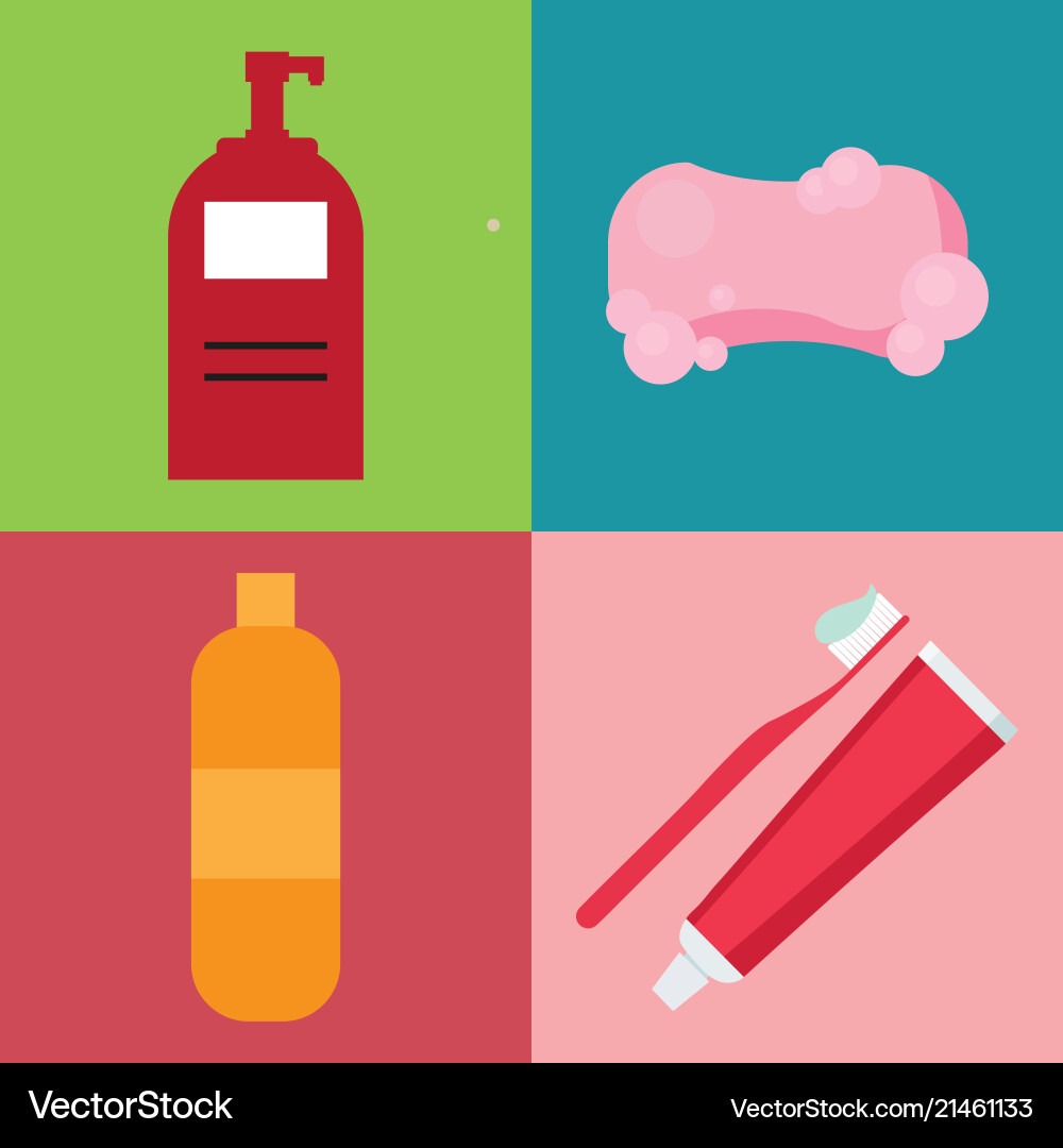 Set of hygiene items in flat style Royalty Free Vector Image