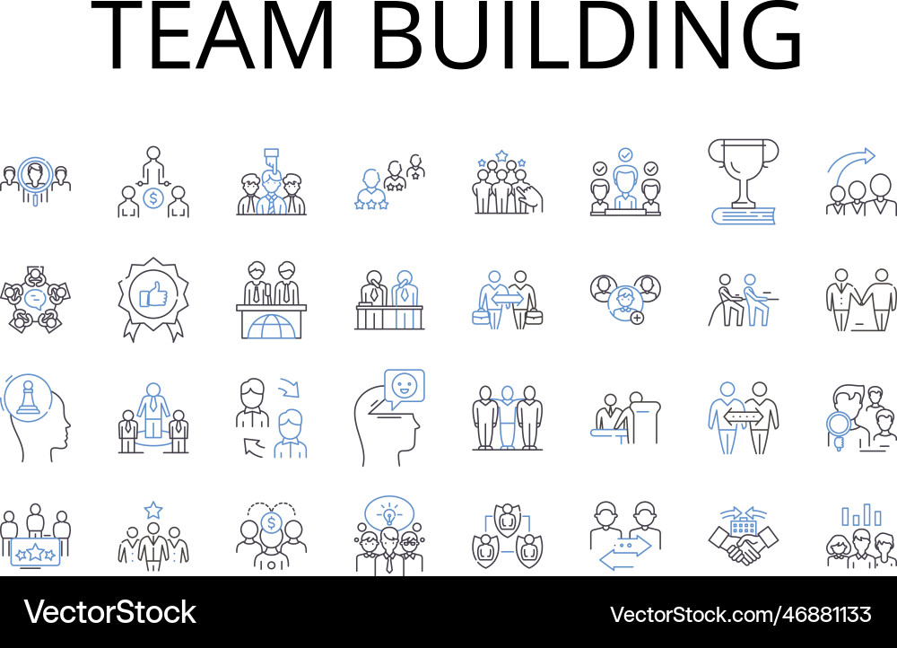Team building line icons collection bonding Vector Image