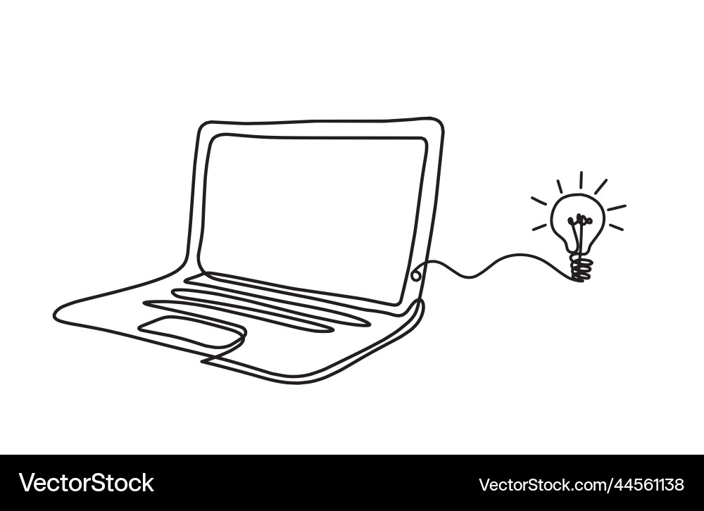 Abstract laptop with light bulb as line drawing Vector Image