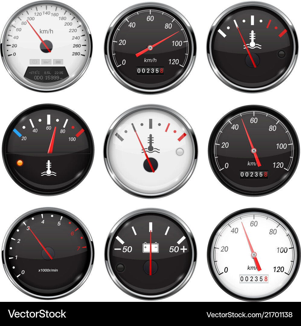 Car dashboard gauges collection speed fuel Vector Image
