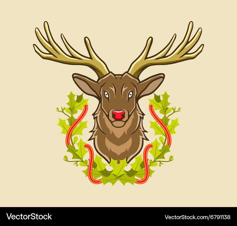 Deer and christmas wreath Royalty Free Vector Image